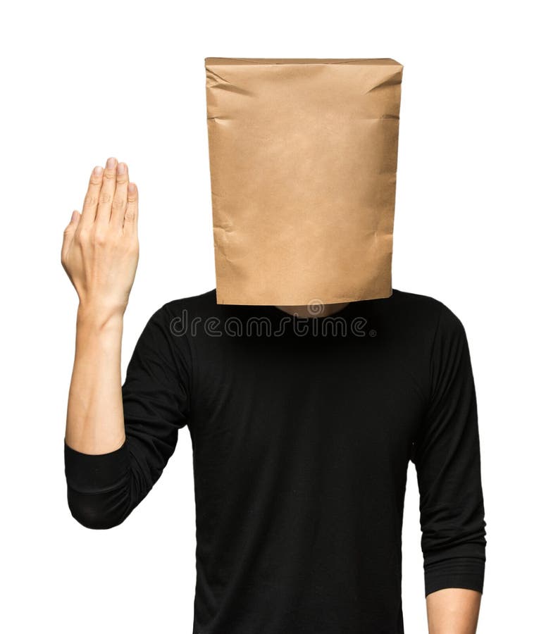 Man Covering His Head Using a Paper Bag. Stock Image - Image of adult ...