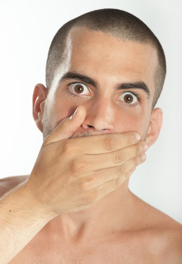 Man covering his mouth stock image. Image of caucasian - 66606799