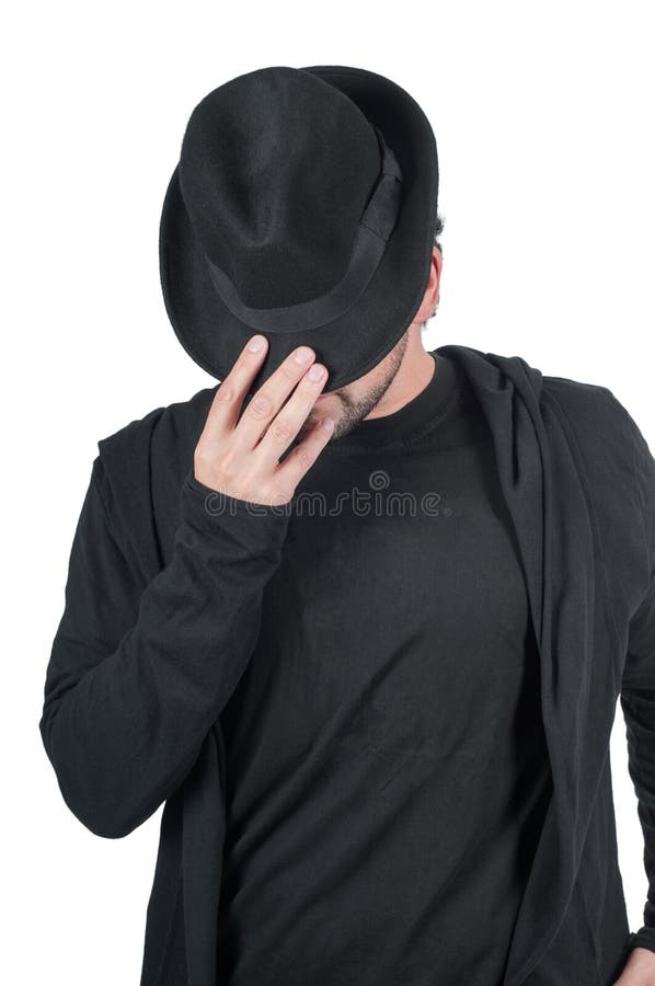 Man Covers His Face with His Hat Stock Image - Image of isolated ...
