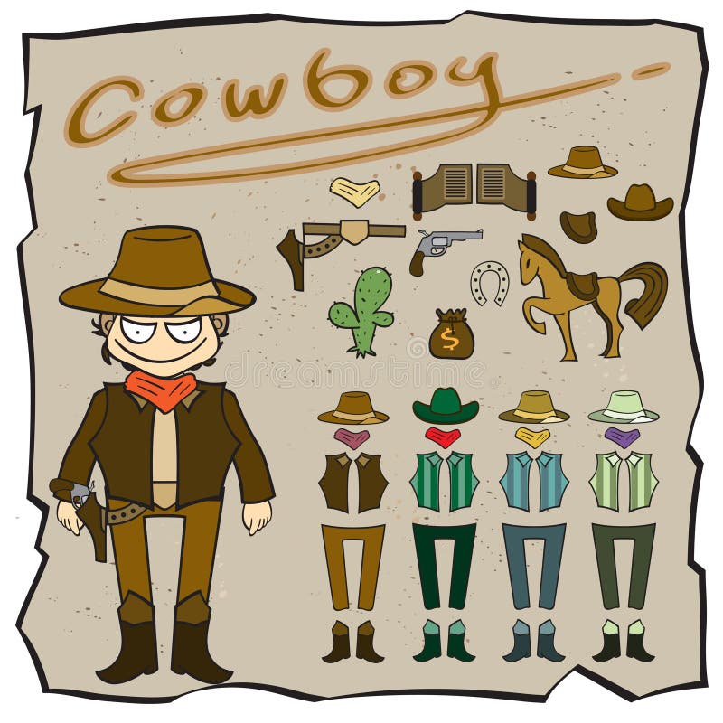 Man Cowboy Cartoon, Illustration Stock Vector - Illustration of hand ...