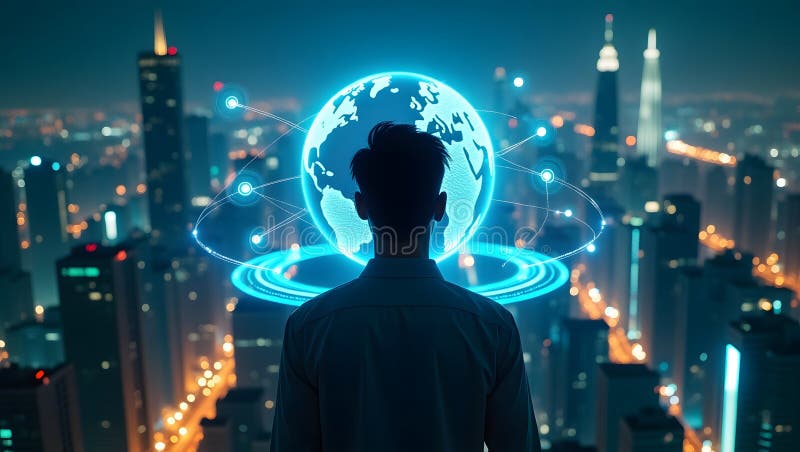 A Man is Innovating with Technology. Metaverse, Ai and Big Data ...