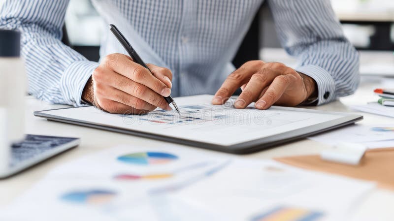 A Man is Creating Artwork on a Graphic Tablet Using a Stylus, Likely ...