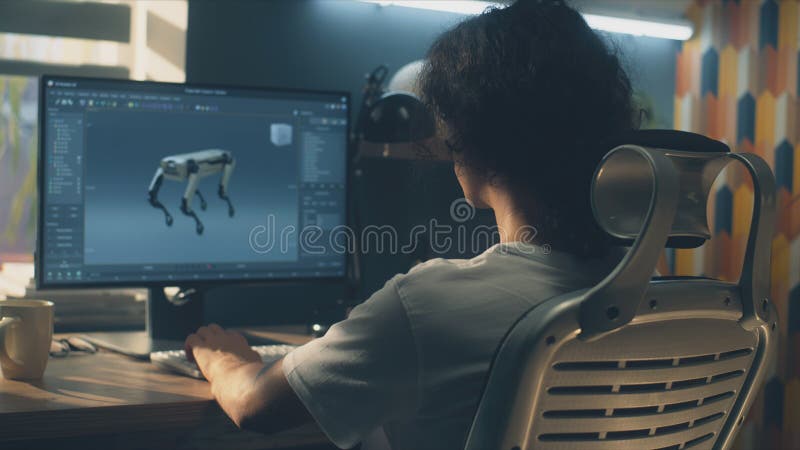 Man Creating 3D Prototype of Robot on Pc Stock Photo - Image of ...