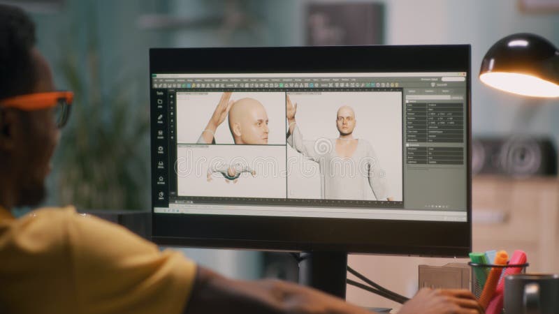 Man Creating Human 3D Model Stock Photo - Image of digital, black ...