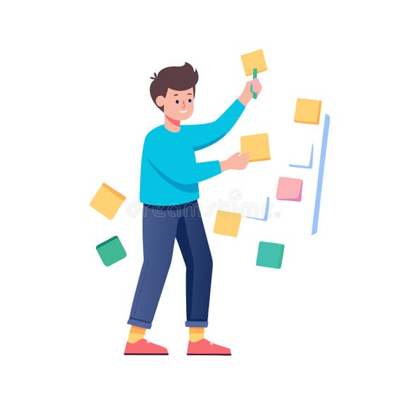 Man Creating Kanban Board with Sticky Notes for Project Management Task ...