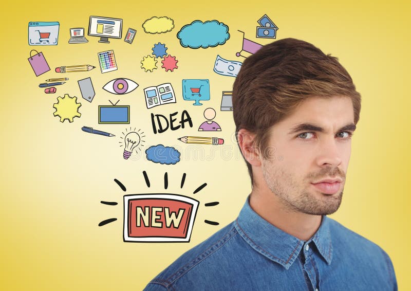 Man with Creative Design Graphics Drawings Stock Illustration ...