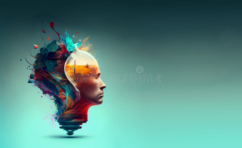 Man with Creative Light Bulb, Explosion of Ideas, Colorful Splashes ...