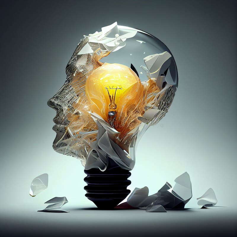 Man with Creative Light Bulb, Explosion of Ideas, Glowing Mind ...