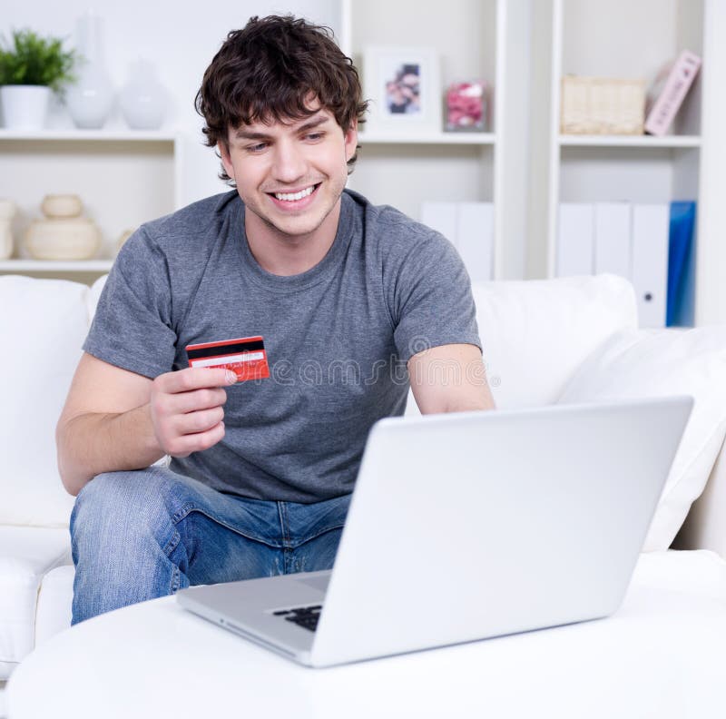 Man with Credit Card and Laptop Stock Image - Image of technology ...