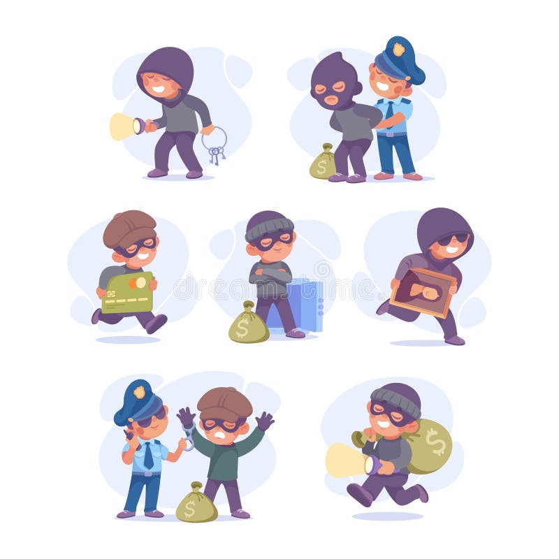 Man Criminal Commit Crime and Theft Vector Set Stock Illustration ...