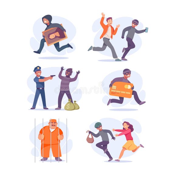 Man Criminal Commit Crime and Theft Vector Set Stock Vector ...