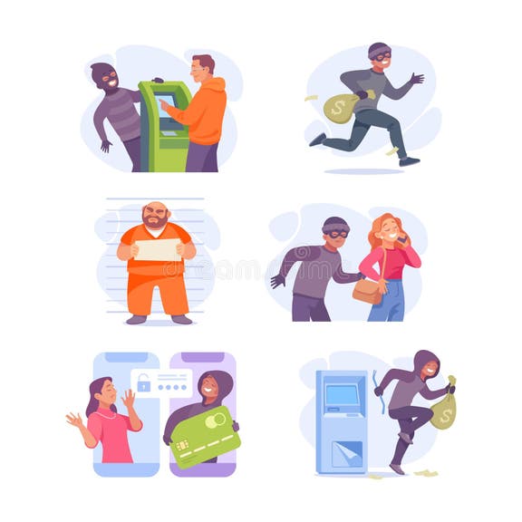 Man Criminal Commit Crime and Theft Vector Set Stock Vector ...