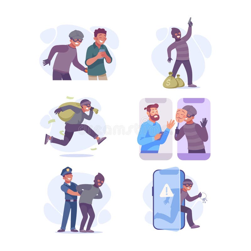 Man Criminal Commit Crime and Theft Vector Set Stock Illustration ...