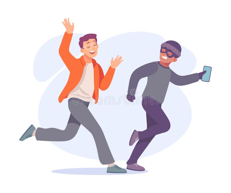 Man Criminal Escape with Smartphone Commit Crime and Theft Vector ...