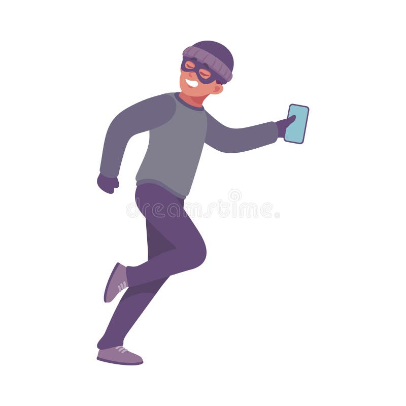 Man Criminal Escape with Smartphone Commit Crime and Theft Vector ...