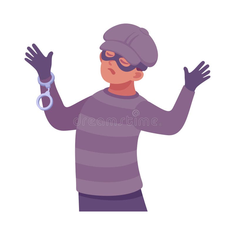 Man Criminal with Handcuffs Commit Crime and Theft Vector Illustration ...