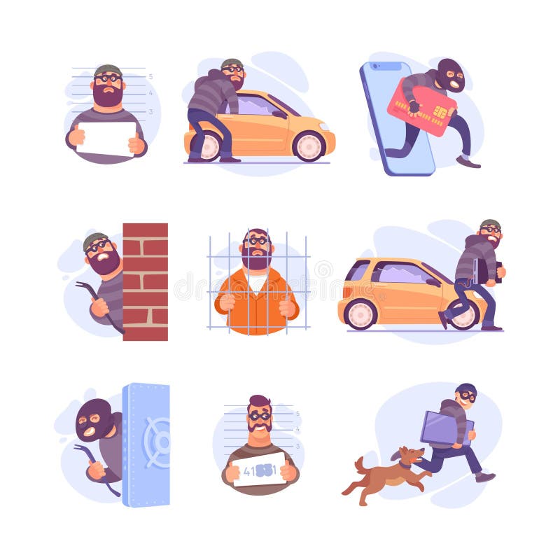 Crime with Man Criminal Stealing Bag from Senior Woman Vector ...