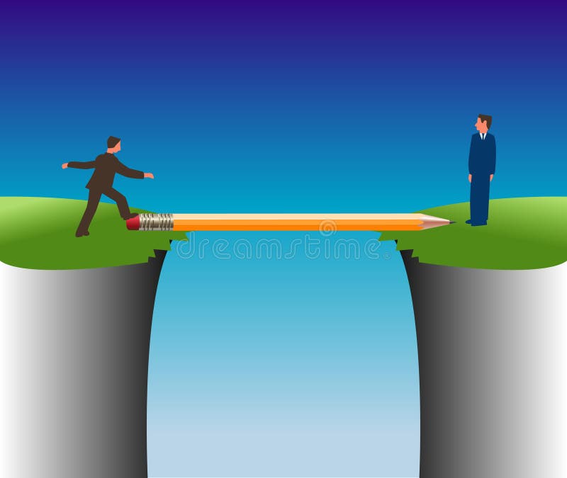 Man crossing pencil bridge stock vector. Illustration of crossing - 7084283