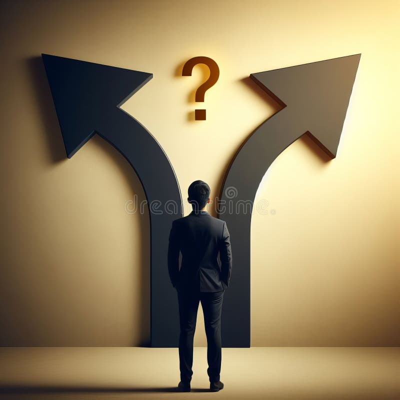 Man at Crossroads with Question Mark Stock Photo - Image of business ...