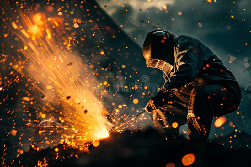 A Man is Crouching Down in Front of a Fire, Wearing a Black Jacket and ...