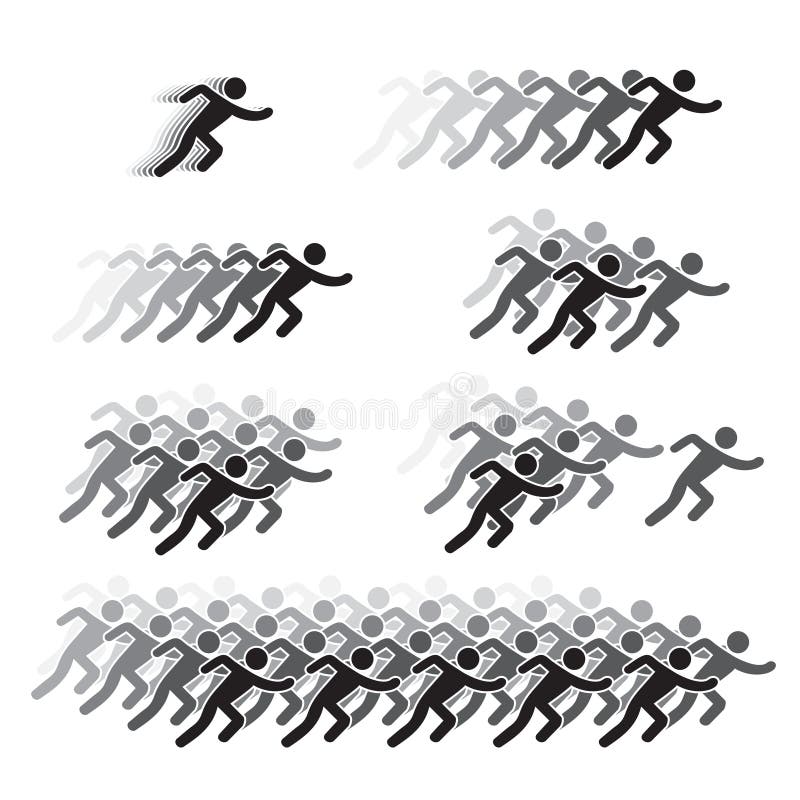 Crowd Business People Running Marathon Black White Stock Illustrations ...