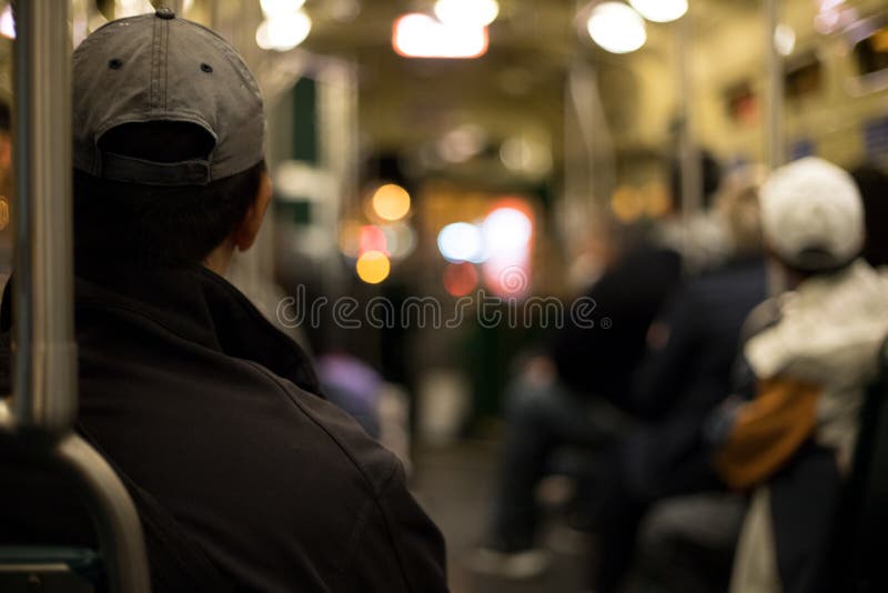 A Man in a Crowded Bus at Night. Stock Image - Image of inside, crowded ...