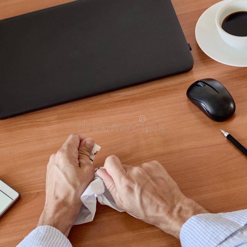 Man crumpling paper stock photo. Image of hands, mobile - 103828216