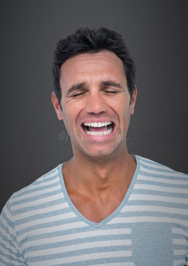 Man Crying Against Grey Wall Stock Photo - Image of dreariness, adult ...