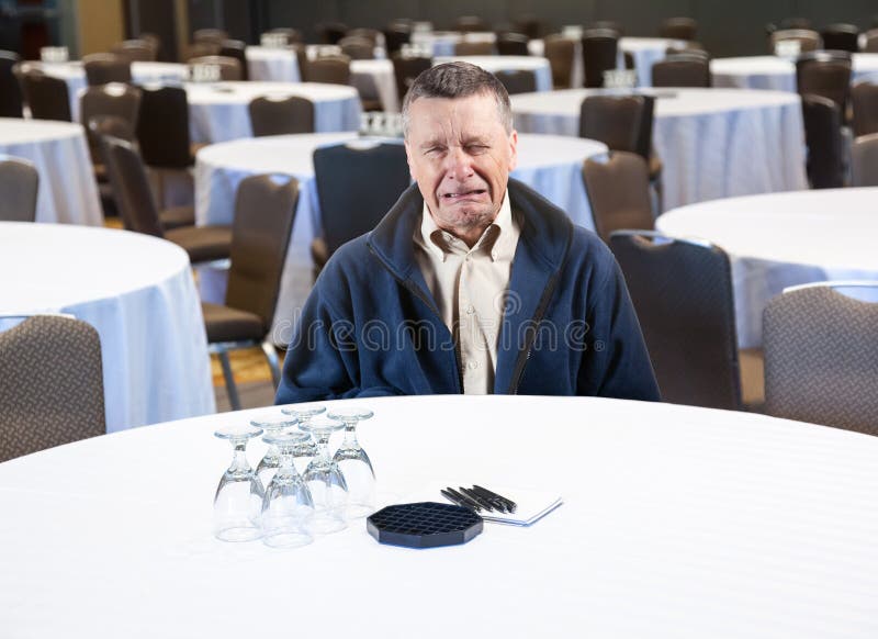Man Crying in Empty Conference Room Stock Photo - Image of linens ...