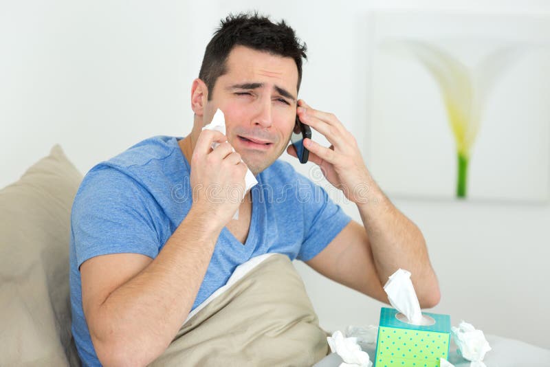 Man Crying on Phone at Home Stock Photo - Image of crying, expression ...