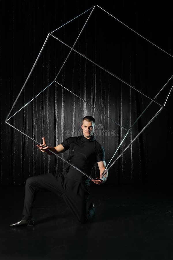 Man with Cube at Black Background Stock Photo - Image of caucasian ...
