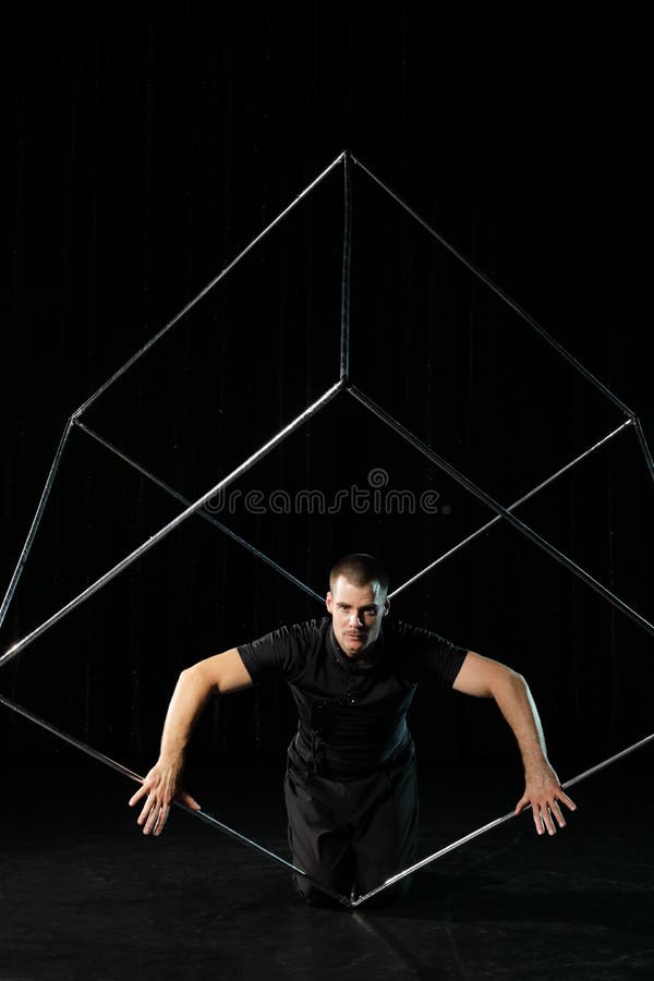 Man with Cube at Black Background Stock Image - Image of black, fashion ...