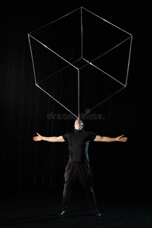Man with Cube at Black Background Stock Photo - Image of caucasian ...