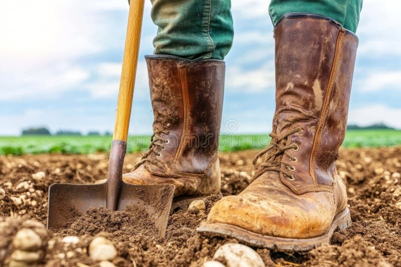 A Man Cultivates the Garden Soil with a Spud Stock Image - Image of ...