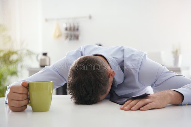 Man with Cup of Drink Sleeping at Home Stock Image - Image of morning ...