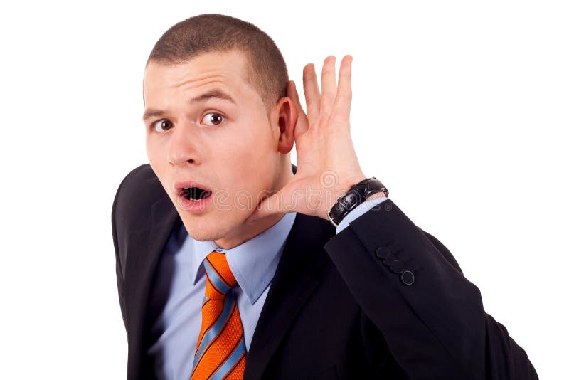 Man Cupping Hand Behind Ear Stock Photo - Image of face, shirt: 16433240