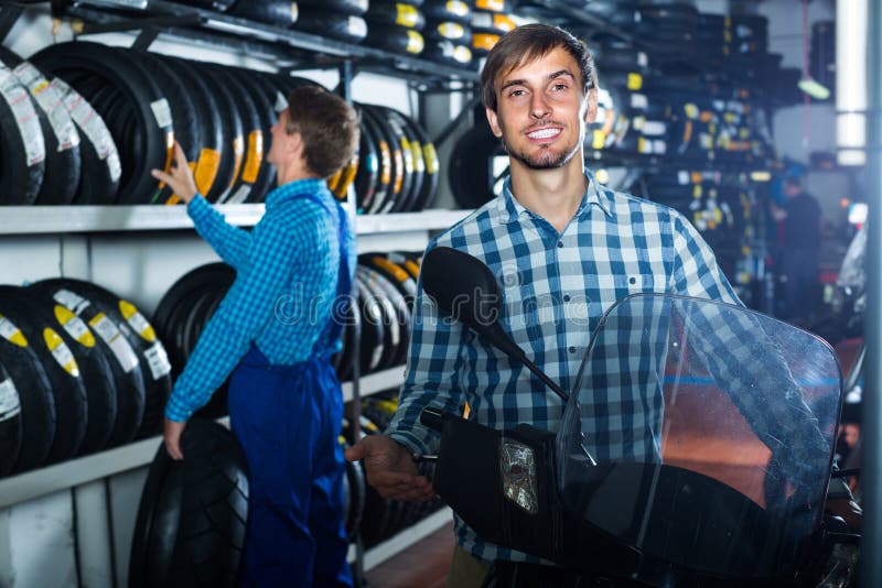 Man Customer Buying Motorcycle Stock Photo - Image of choice, bike ...