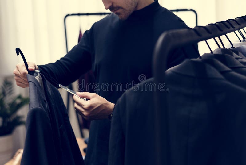 Man Customer Checking Out Clothes Stock Image - Image of buying ...
