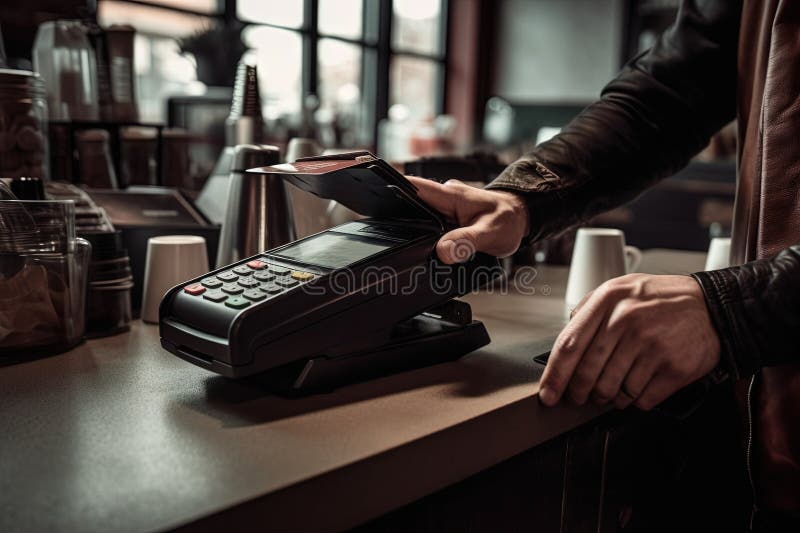 Man Customer Making Wireless or Contactless Payment Using Credit Card ...