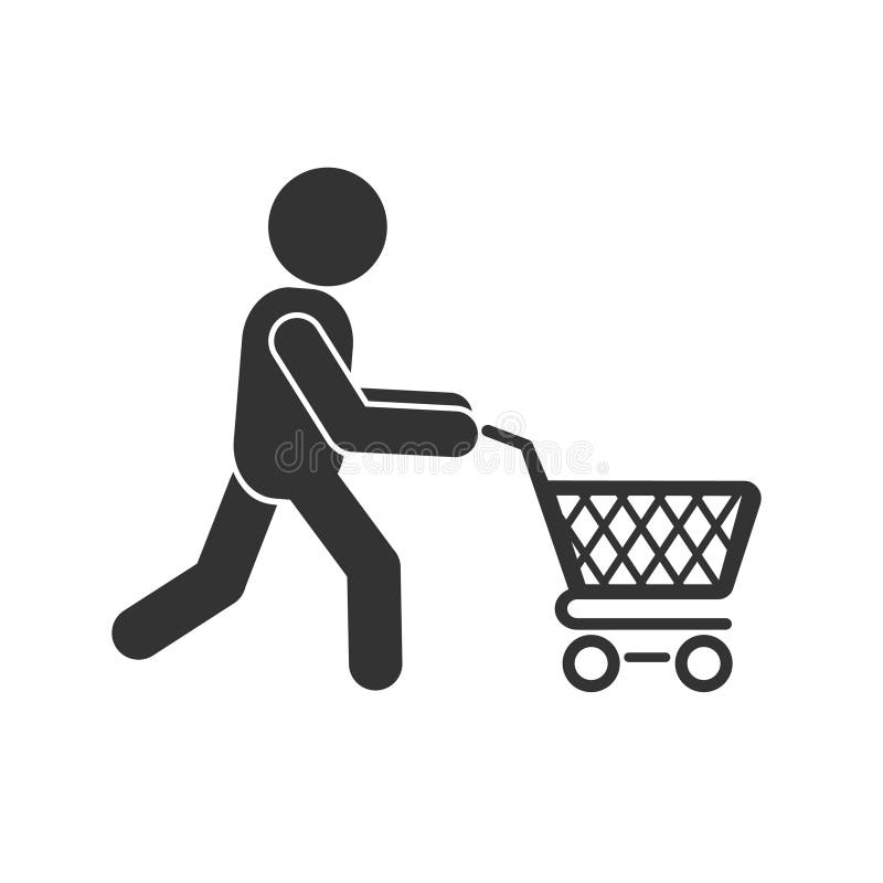 Man Customer with Supermarket Cart. Man Shopping Icon Design, Vector ...