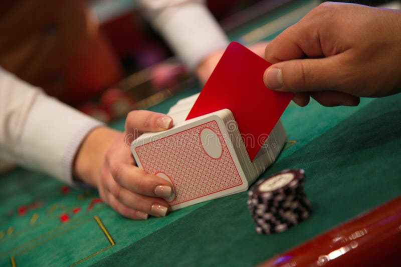 Man Cuts Cards with a Red Card Stock Image - Image of gamble, hand ...