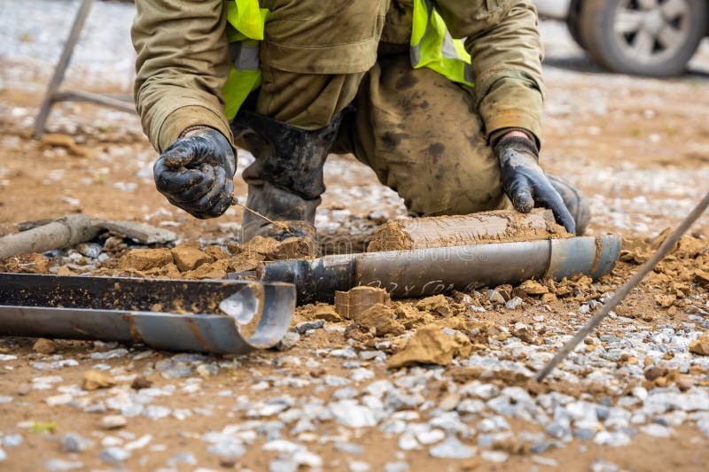 Man Cutting and Cleaning Soil Sample for Laboratory Analysis ...