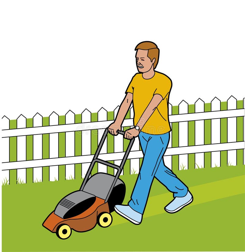 Cartoon boy cutting grass stock illustration. Illustration of kiddie ...