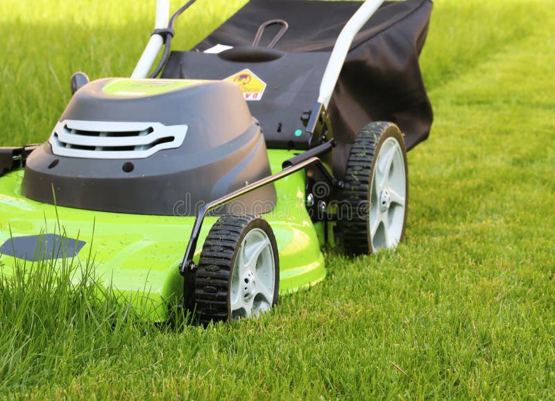 Man Cutting the Grass with Lawn Mower Stock Photo - Image of care ...