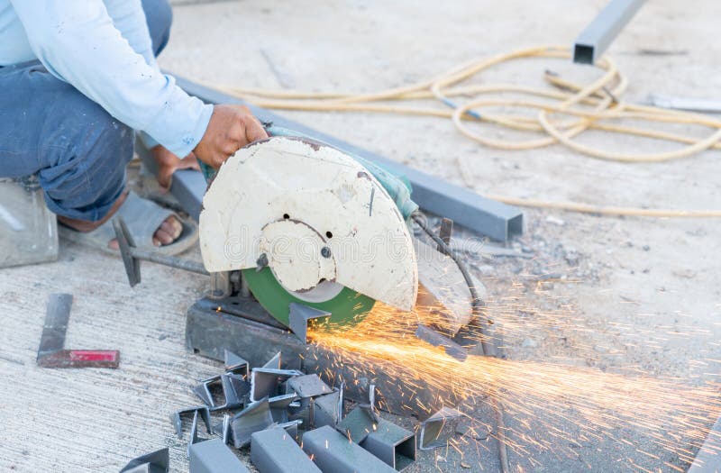 The Man is Cutting a Metal Box Using Circle Cut Machine Stock Image ...