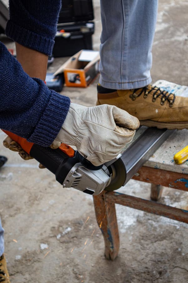 Man is Cutting Metal with a Cutting Wheel Stock Image - Image of power ...