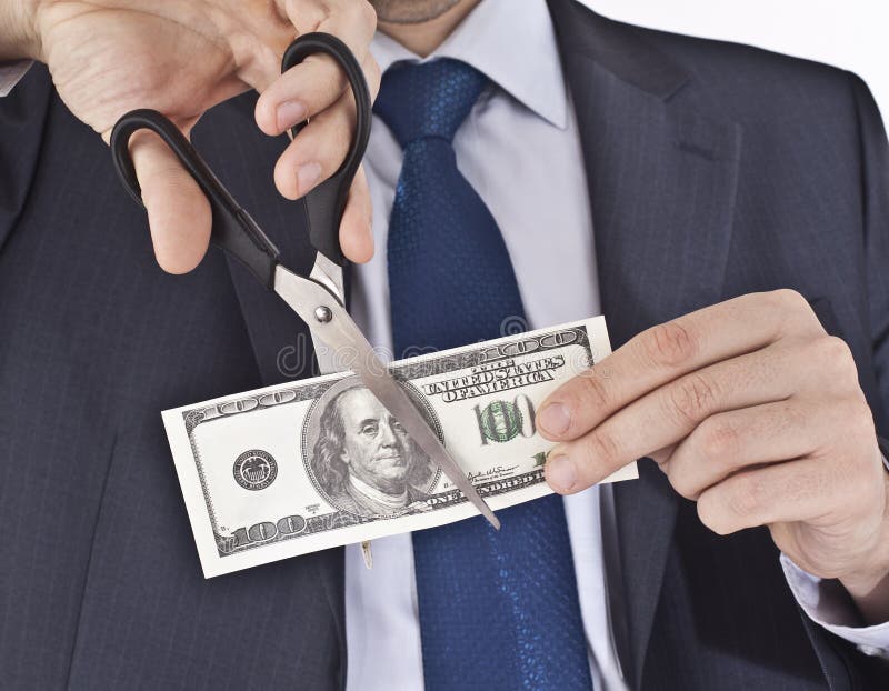 Hands with Scissors Cutting Money Stock Photo - Image of abstract, idea ...