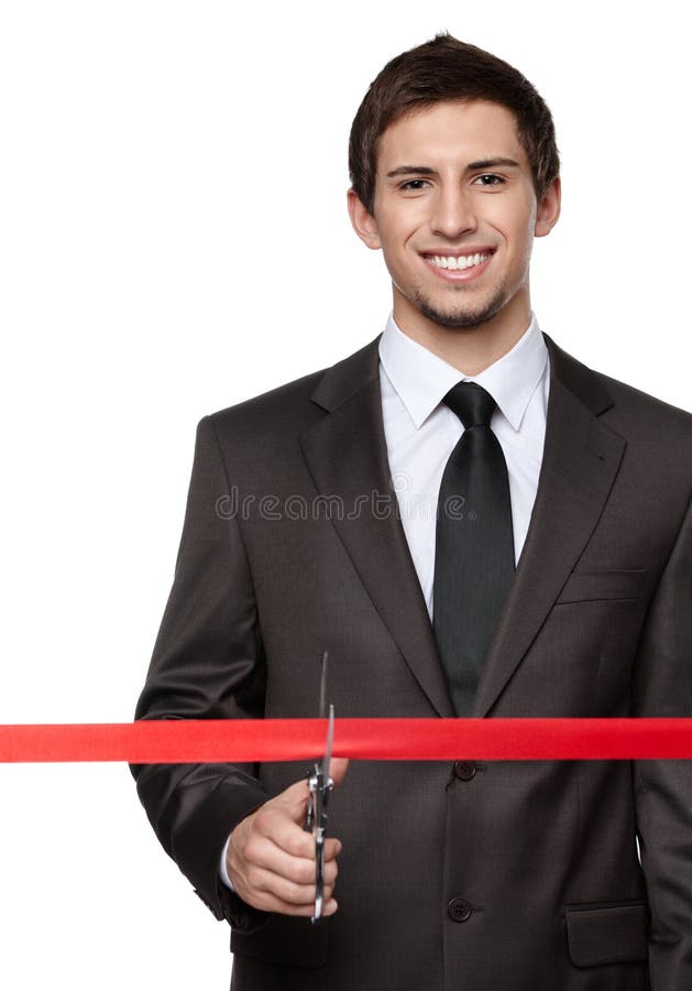 A Man Cutting a Satin Ribbon Stock Image - Image of achievement ...