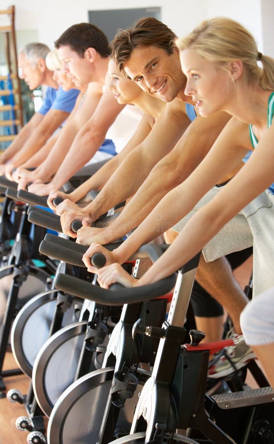 Man Cycling in Spinning Class Stock Image - Image of keeping, spinning ...