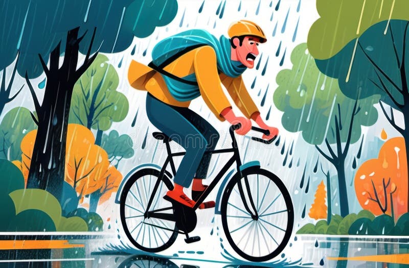 A Man Cycling in the Wind and the Rain at 28-12-2024 Stock Illustration ...
